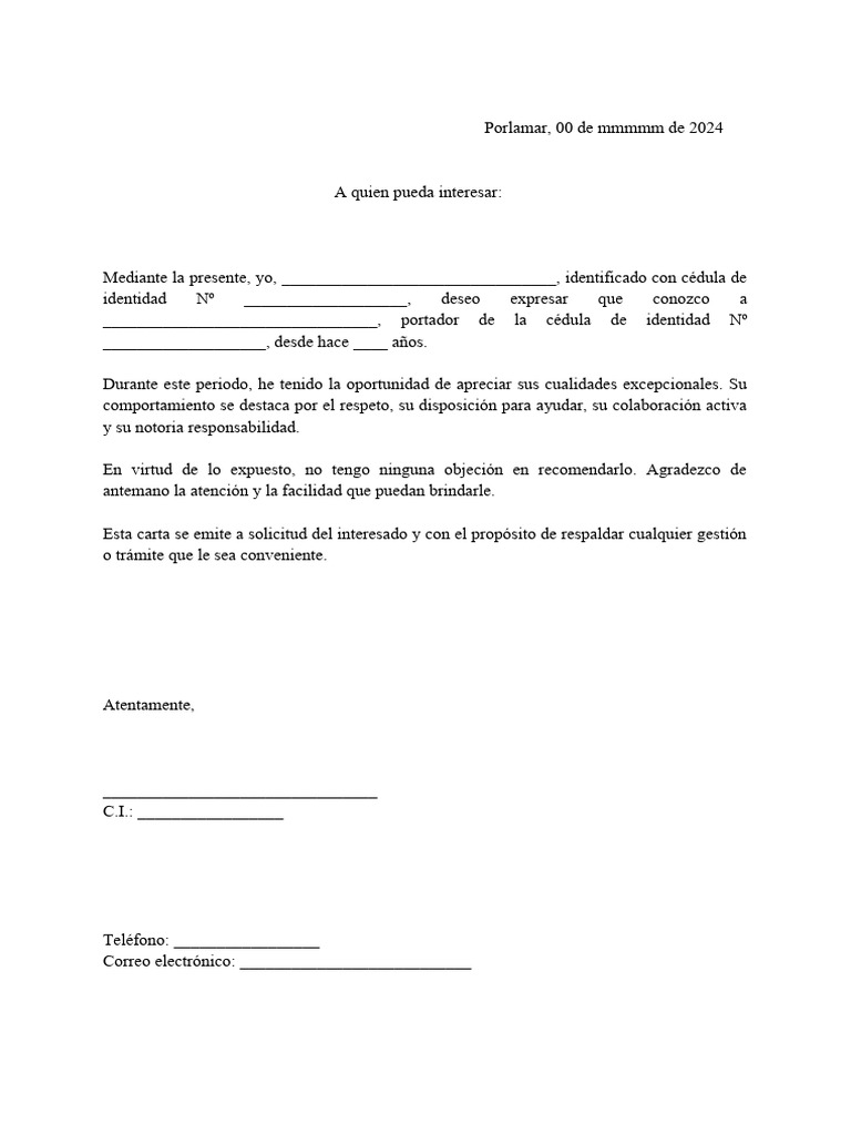 Carta de Referencia Personal Editable | PDF