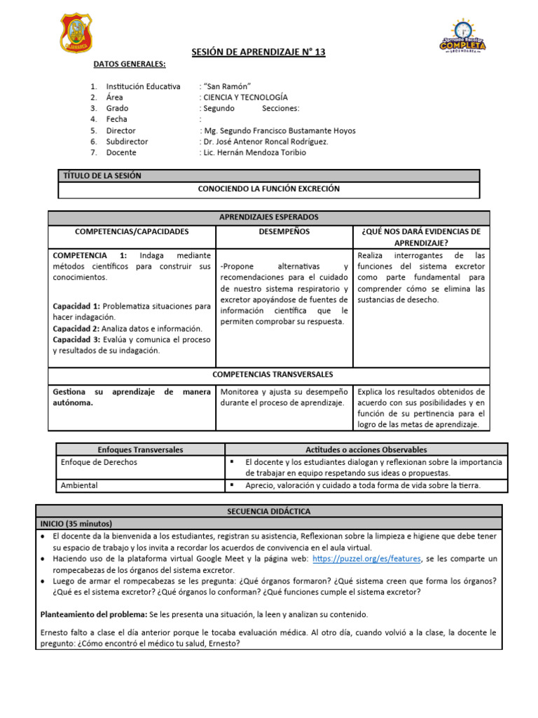 Sesión de Aprendizaje #13 | PDF | Aprendizaje | Maestros