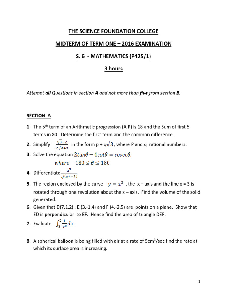 ALEVEL-math-pepr-1-set-10 | PDF | Equations | Elementary Geometry
