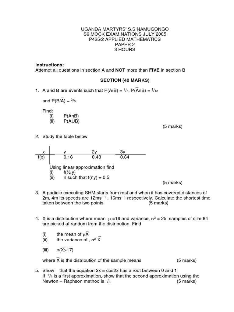 ALEVEL Math Pepr 2 Set 15 | PDF | Applied Mathematics | Mathematics