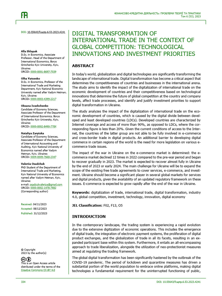Digital Transformation Of International Trade In The Context Of Global