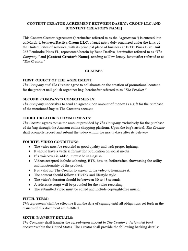 Content Creator Agreement Template | PDF | Arbitration | Justice