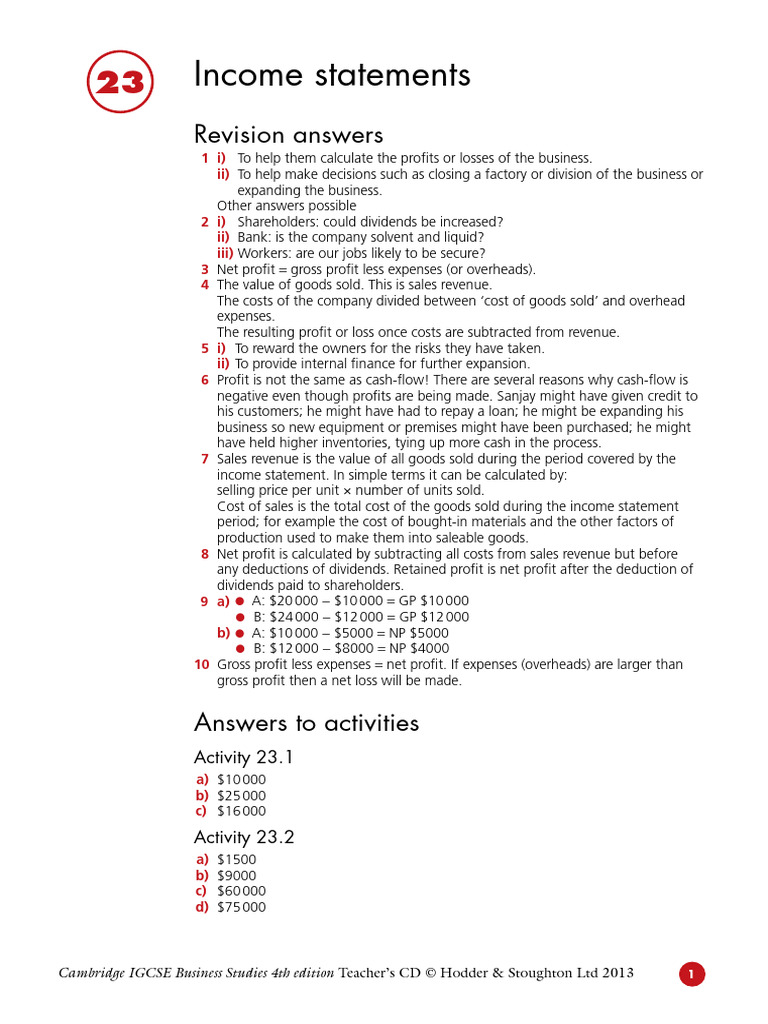 Ans ch23 Igcse Bus ST TCD | PDF | Net Income | Dividend
