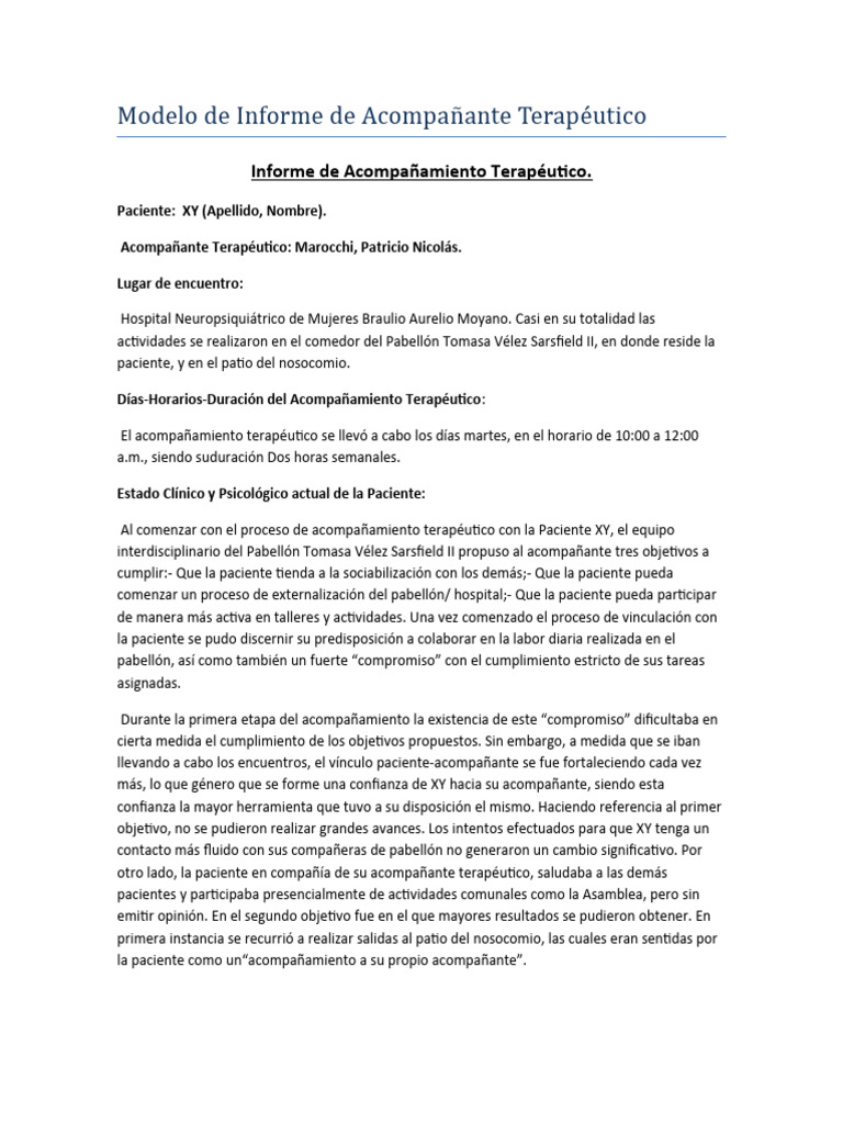 Modelo de Informe de Acompañante Terapéutico 2 | PDF