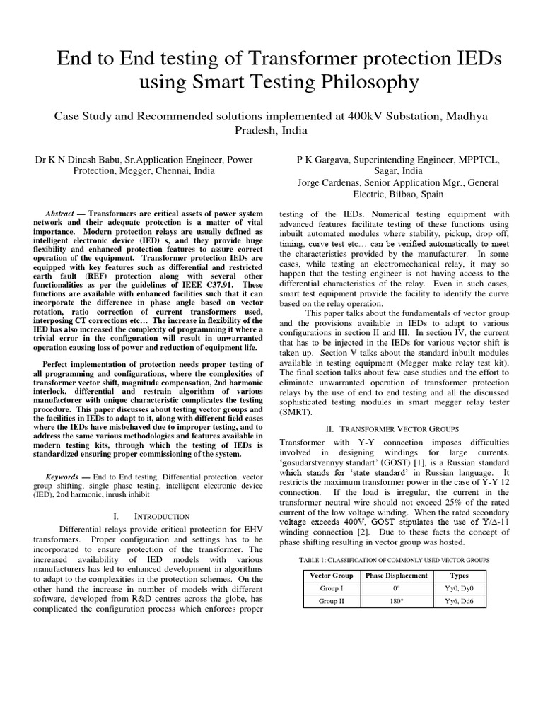 End To End Testing of Transformer Protection IEDs Using Smart Testing ...