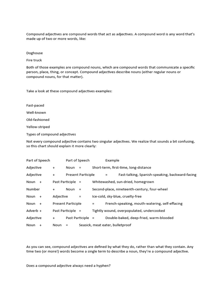 Compound Adjectives | PDF | Adjective | Noun
