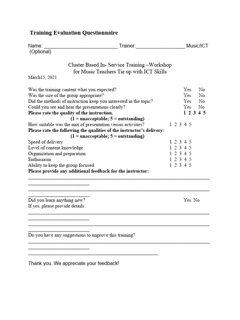 Training Evaluation Questionnaire.. | PDF | Educational Technology | Cognitive Science