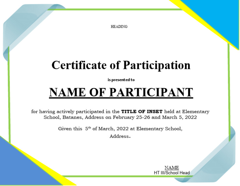 INSET Participation Certificate | PDF