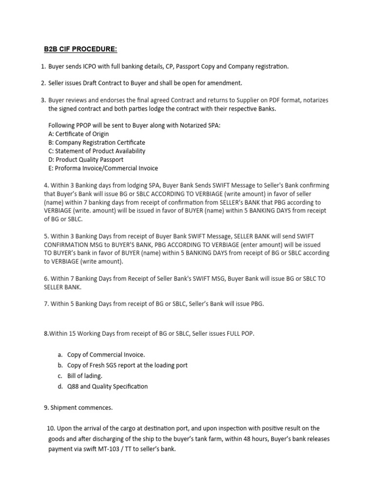 B2B Cif Procedures - Rev Dec 2023 | PDF | Letter Of Credit | Business