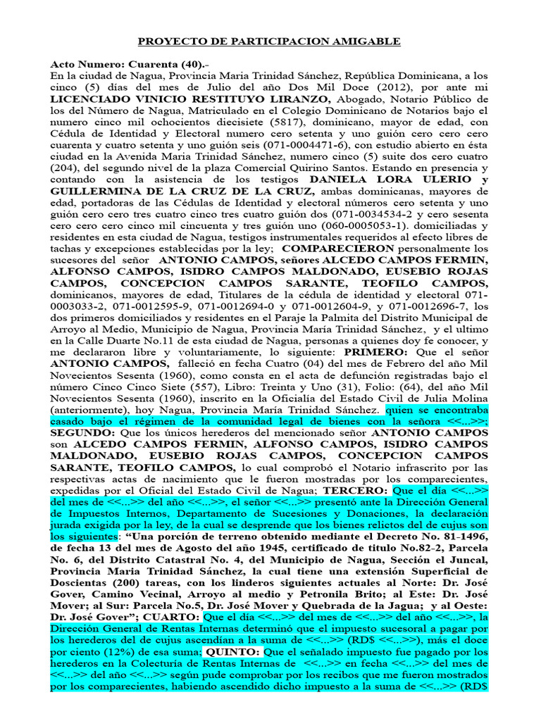 Acto de Particion Amigable | PDF