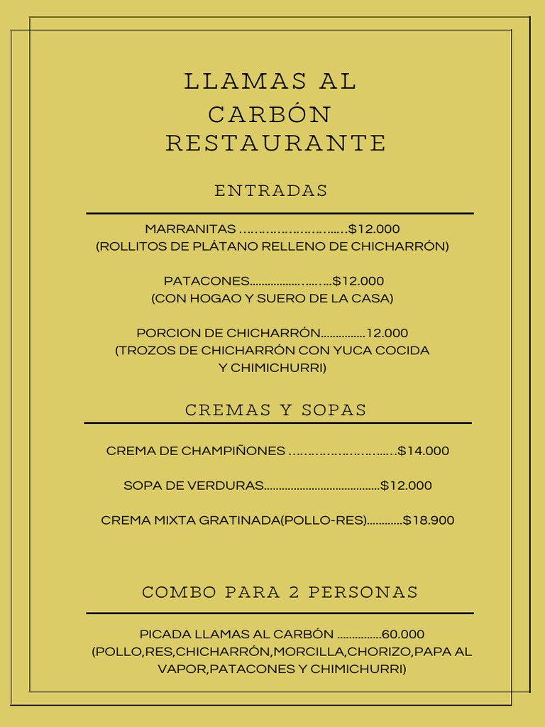 Menú Variado de Llamas al Carbón | PDF | ensalada | Mariscos