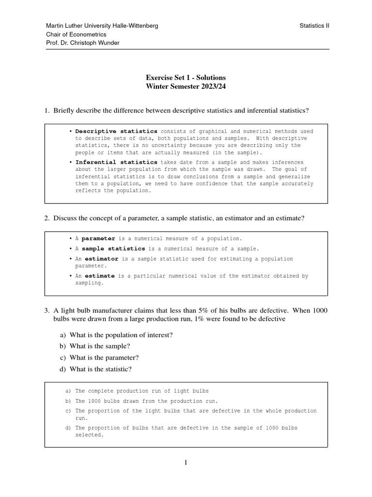 Statistics II Exercise Solutions 2023/24 | PDF | Statistics ...