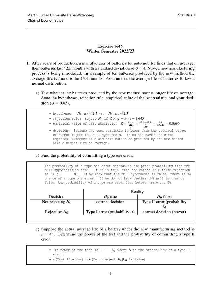 10 Stat2 Exercise Set 10 Solutions | PDF | Type I And Type Ii Errors | Null Hypothesis