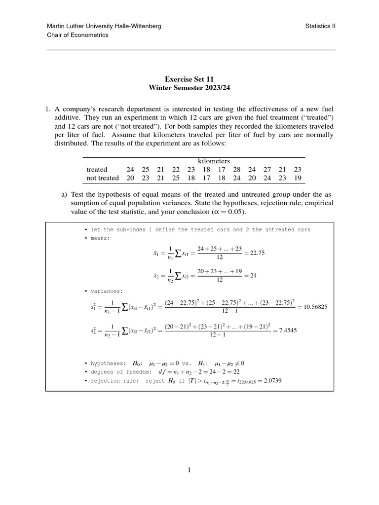 11 Stat2 Exercise Set 11 Solutions | PDF | Hypothesis | Null Hypothesis