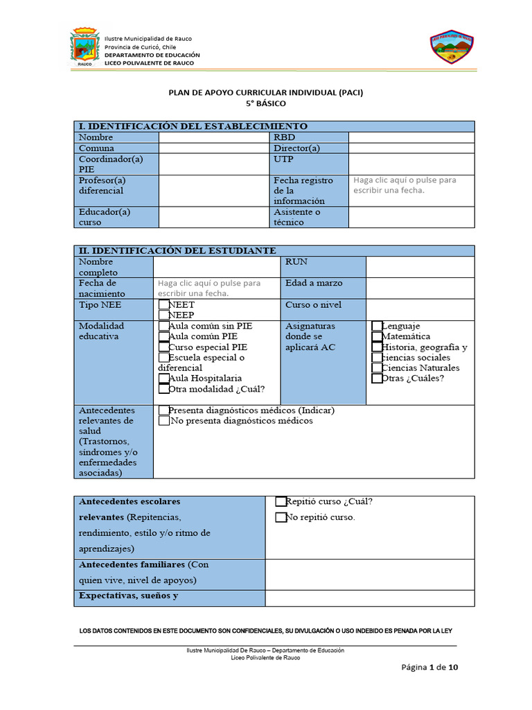 Formato PACI 5° BÁSICO Ok-1 | PDF | Evaluación | Aprendizaje