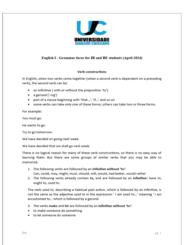 Verb Constructions | PDF | Verb | English Language