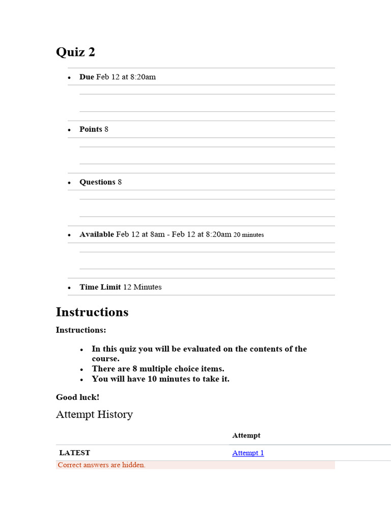 Quiz 2 Instructions and Details | PDF | Language Arts & Discipline