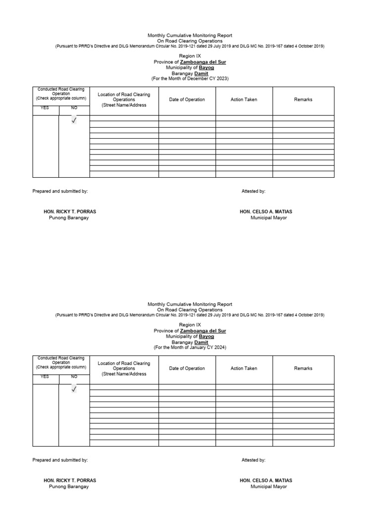 Brgy Road Clearing Form | PDF