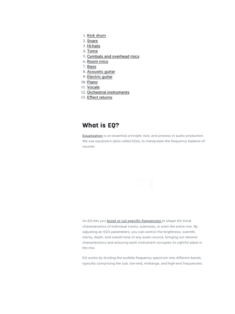 Essential EQ Cheat Sheet for Mixing | PDF | Equalization (Audio) | Hearing
