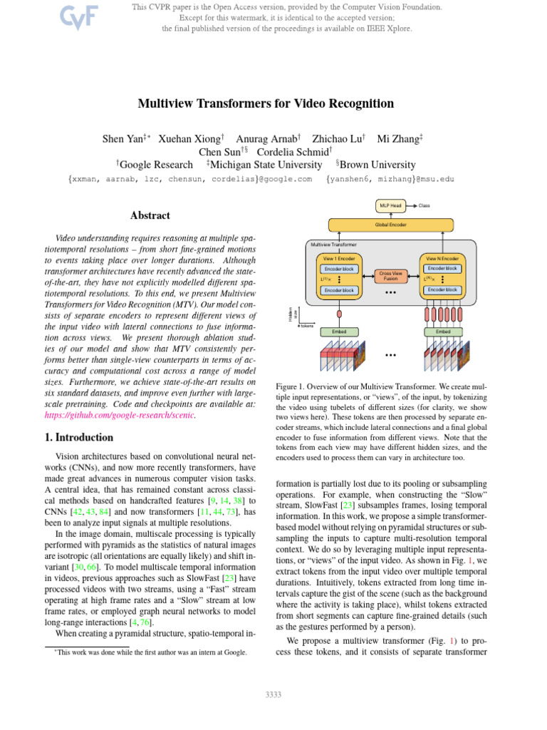 Yan Multiview Transformers For Video Recognition CVPR 2022 Paper | Download Free PDF ...