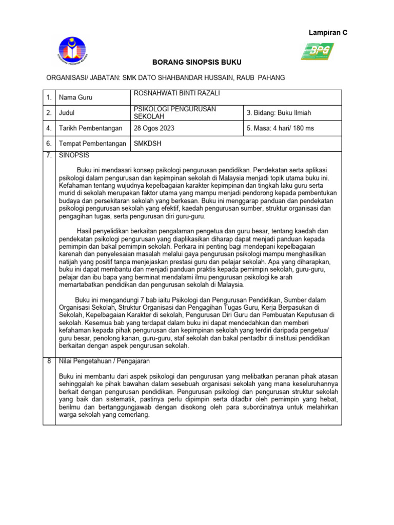Borang Ulasan Buku 2 2023 | PDF