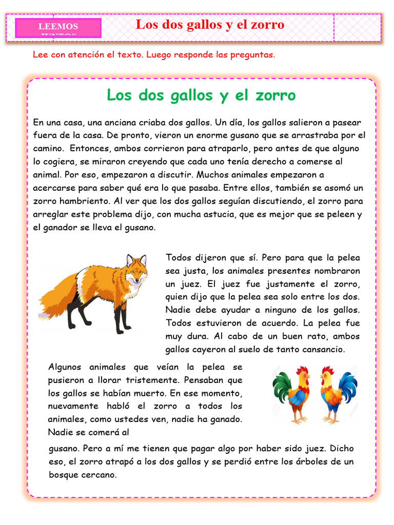 LEEMOS JUNTOS Los Dos Gallos y El Zorro | PDF