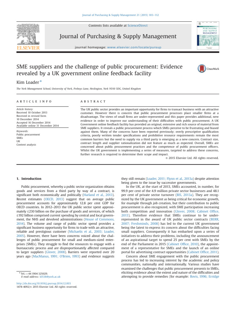 SME Suppliers and The Challenge of Public Procurement - Evidence | PDF ...