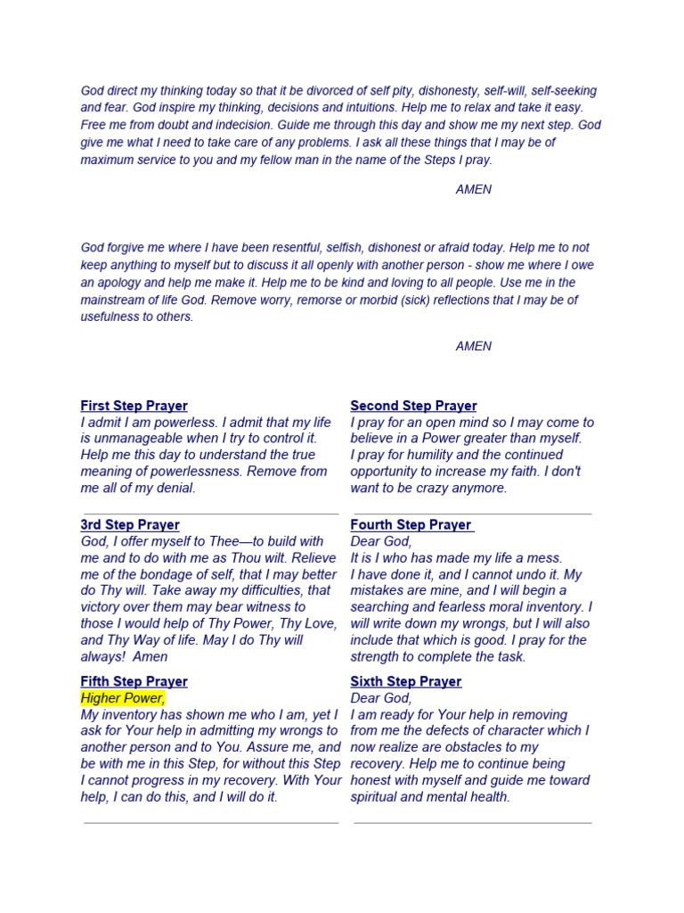 Prayers For Each Step | PDF | Prayer | Forgiveness