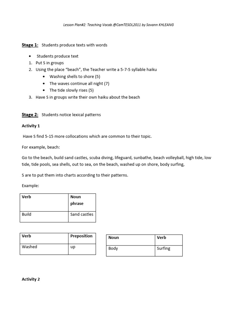 Engaging Vocabulary Lesson Plan | PDF | Noun | Preposition And Postposition