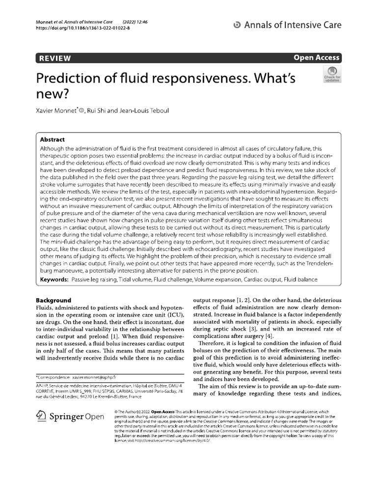 Prediction of Fuid Responsiveness. What's New | PDF | Heart | Blood ...