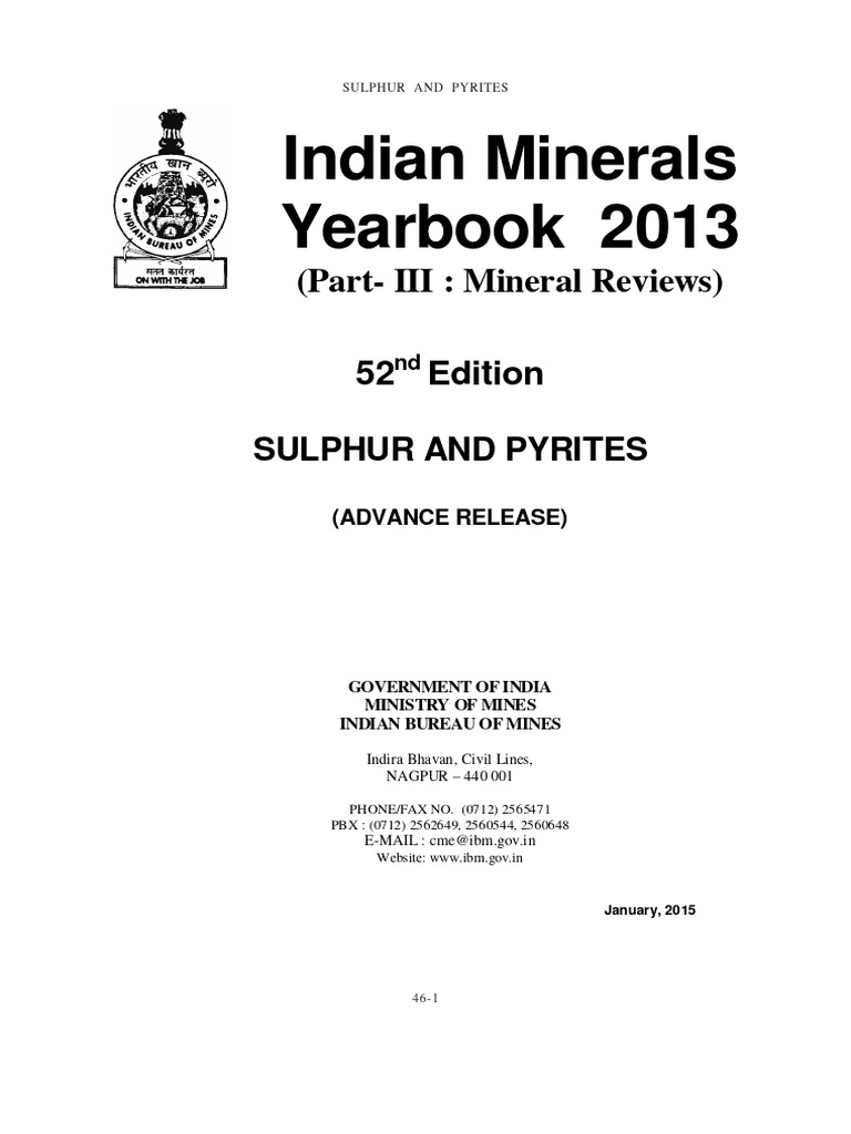 Sulphur and Pyrites in India 2013 Report | PDF | Natural Gas | Sulfur