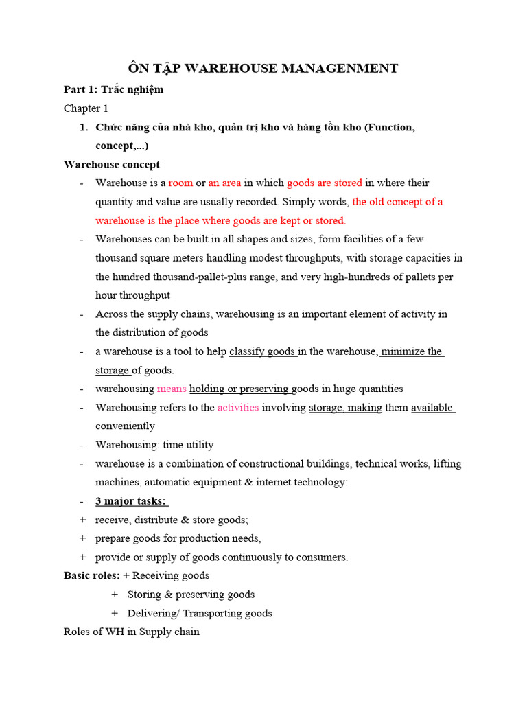 ôn tập WH | PDF | Warehouse | Logistics