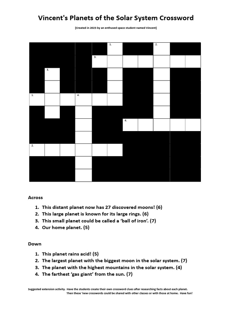 Solar System Crossword Puzzle for Kids | PDF