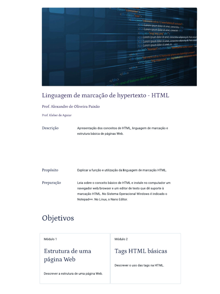 Linguagem de Marcação de Hypertexto - HTML | PDF