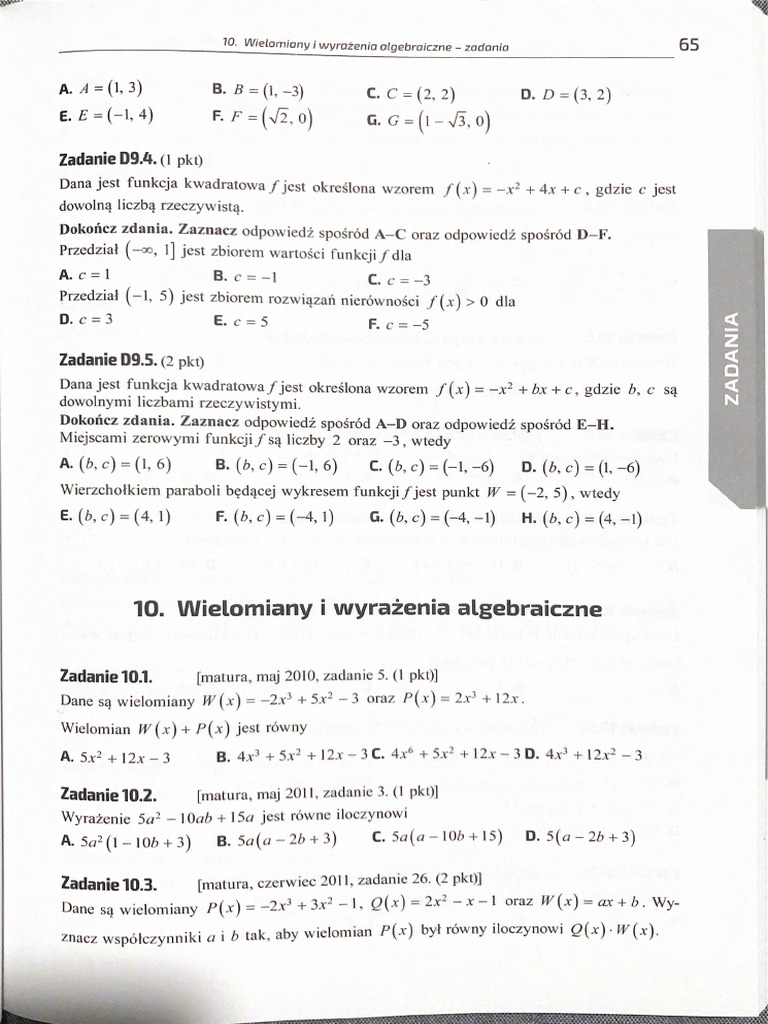 Zadania Maturalne Wielomiany | PDF