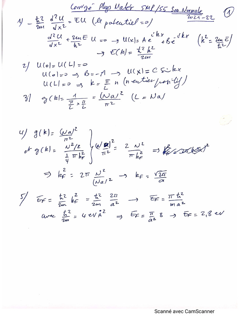 Corrigé Exam Sess Normale Phys Mat 2021-22 | PDF