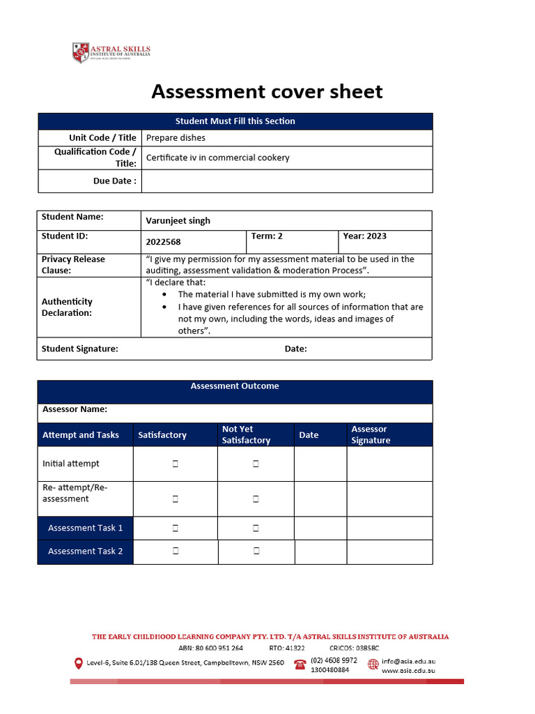 SITHCCC027 Student Assessment Tasks | PDF | Cooking | Grilling