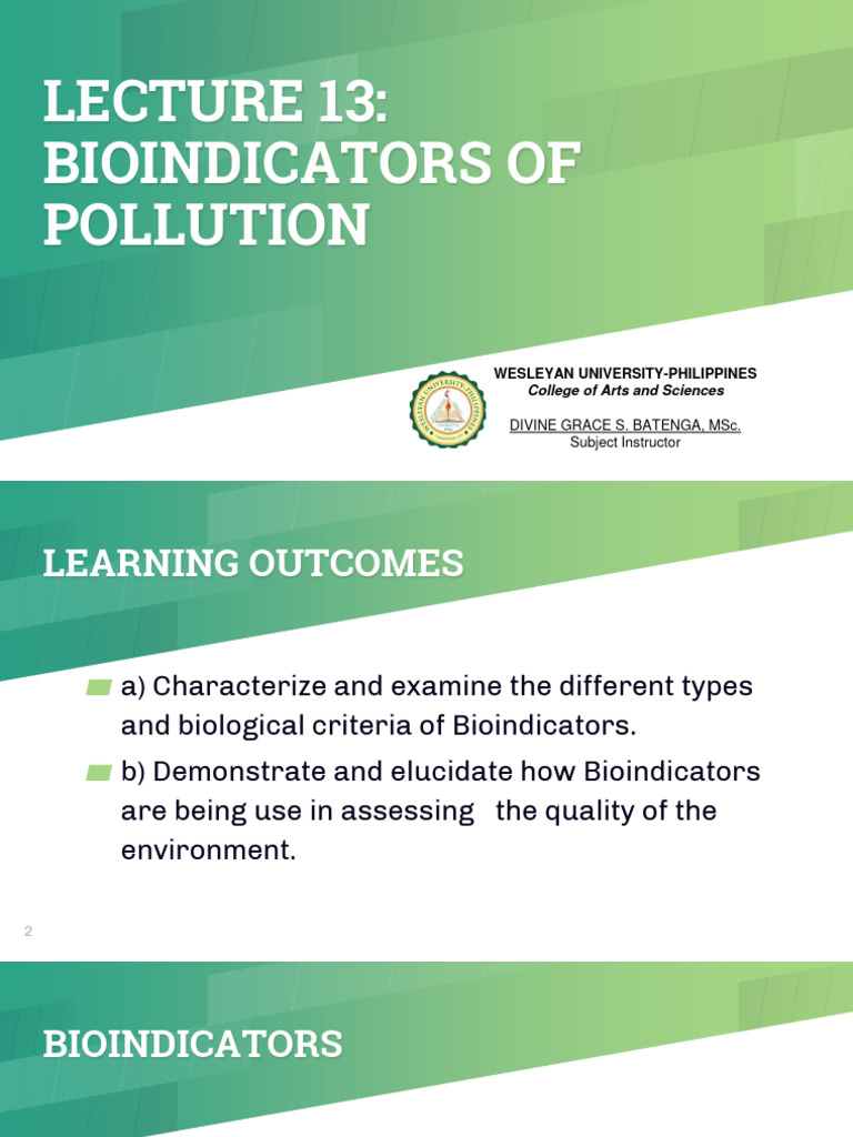 ES-LECTURE-13_Bioindicators-of-Pollution | PDF | Bacteria | Nature