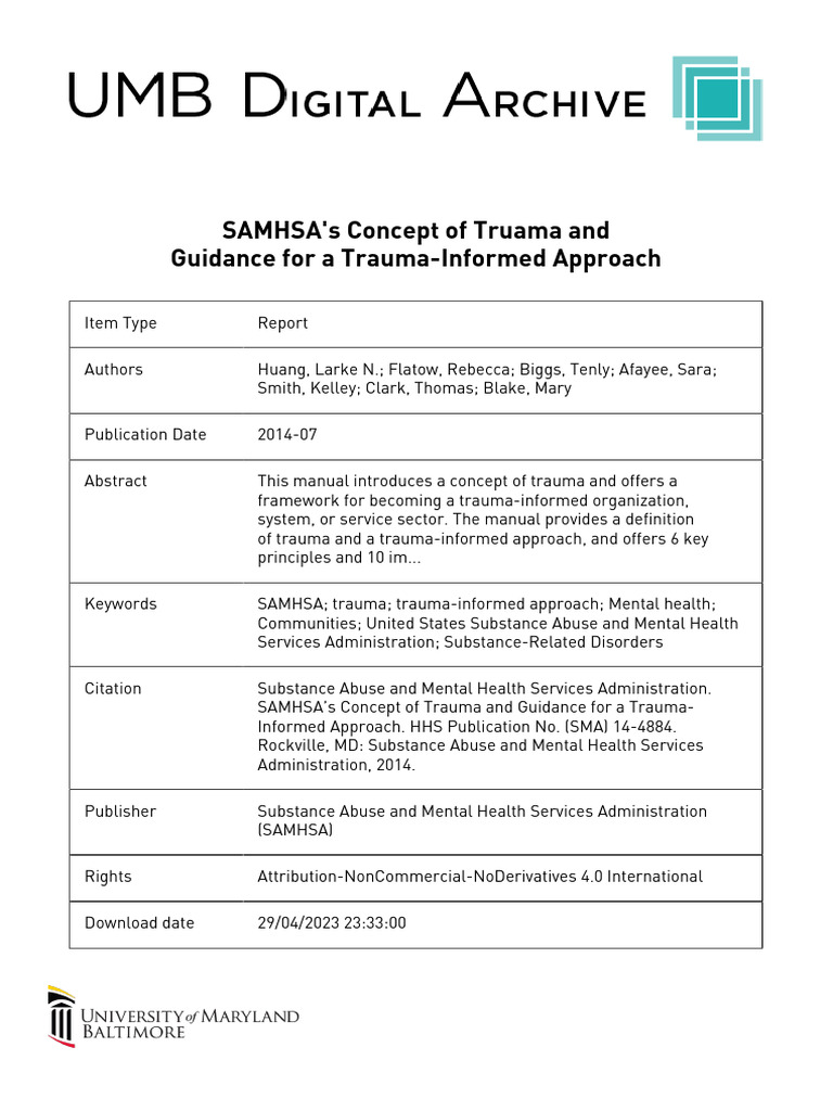 SAMHSA Trauma | PDF | Psychological Trauma | Mental Health