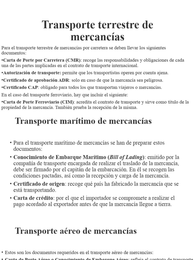 Tipos de Documentacion de Transporte | PDF