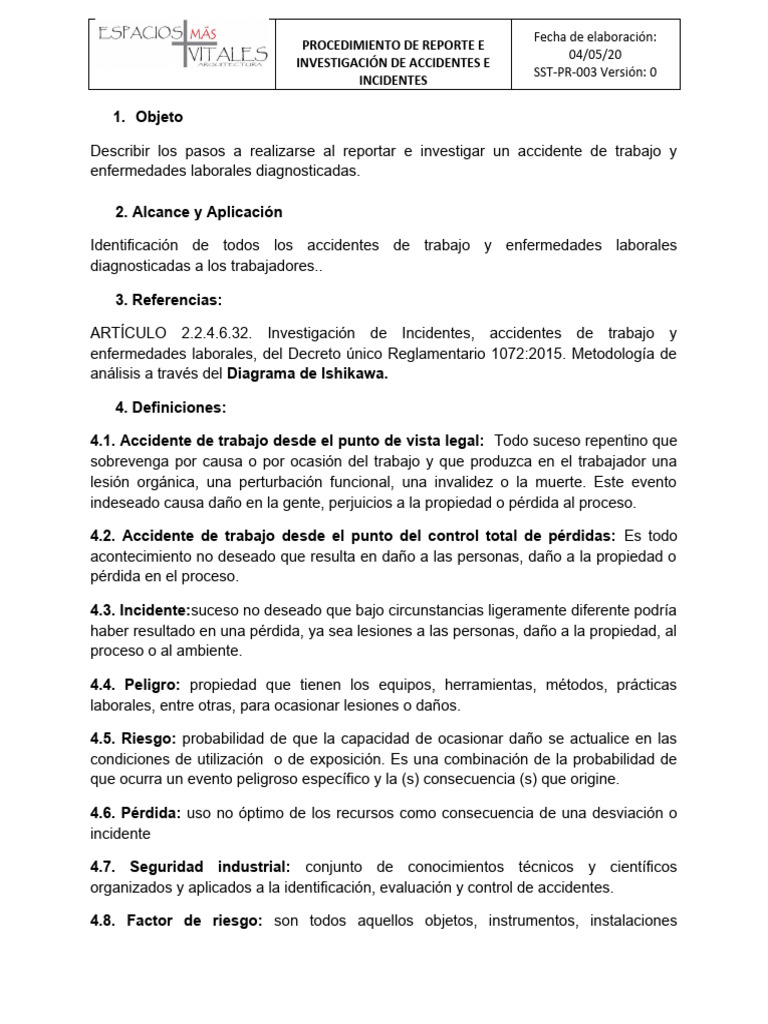 SST-PR-003 Procedimiento de Reporte e Investigación de Accidentes e ...