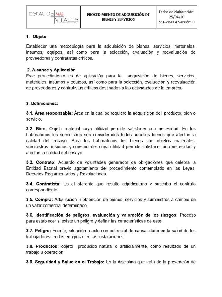 SST-PR-004 Procedimiento de Adquisición de Bienes y Servicios | PDF | Bienes | Business