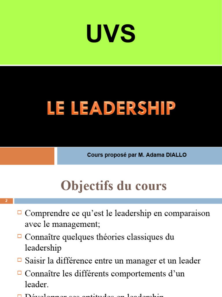Cours de Leadership par Adama DIALLO | PDF | Direction | Motivation