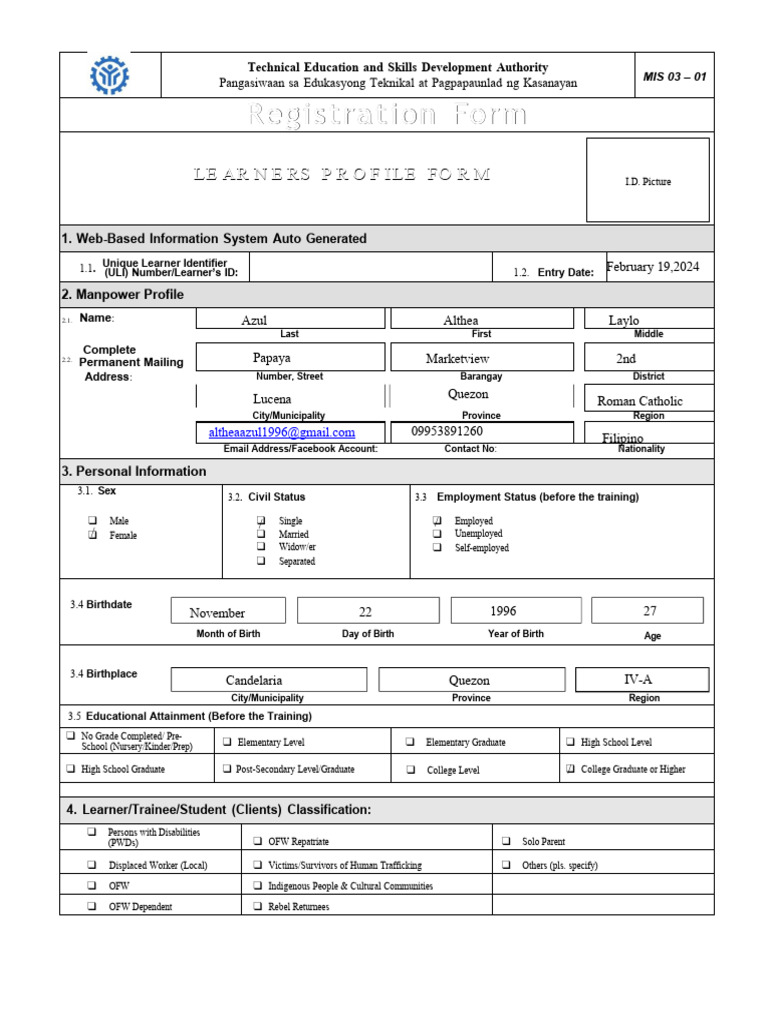 Annex 5 - LSI Learners Form | PDF