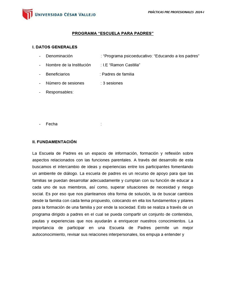 Programa de Escuela de Padres | PDF | Familia | Conflicto (proceso)