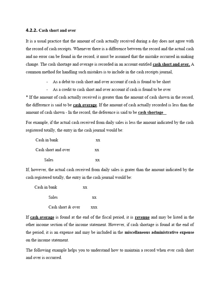 Cash Short and Over | PDF | Cash | Debits And Credits