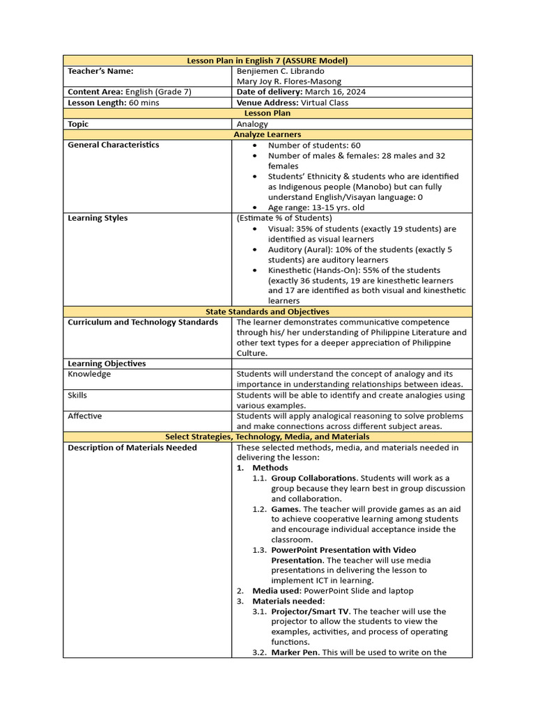 Lesson-Plan-in-English-7-ASSURE-Model-Plan (1) MASONG-LIBRADO | PDF ...