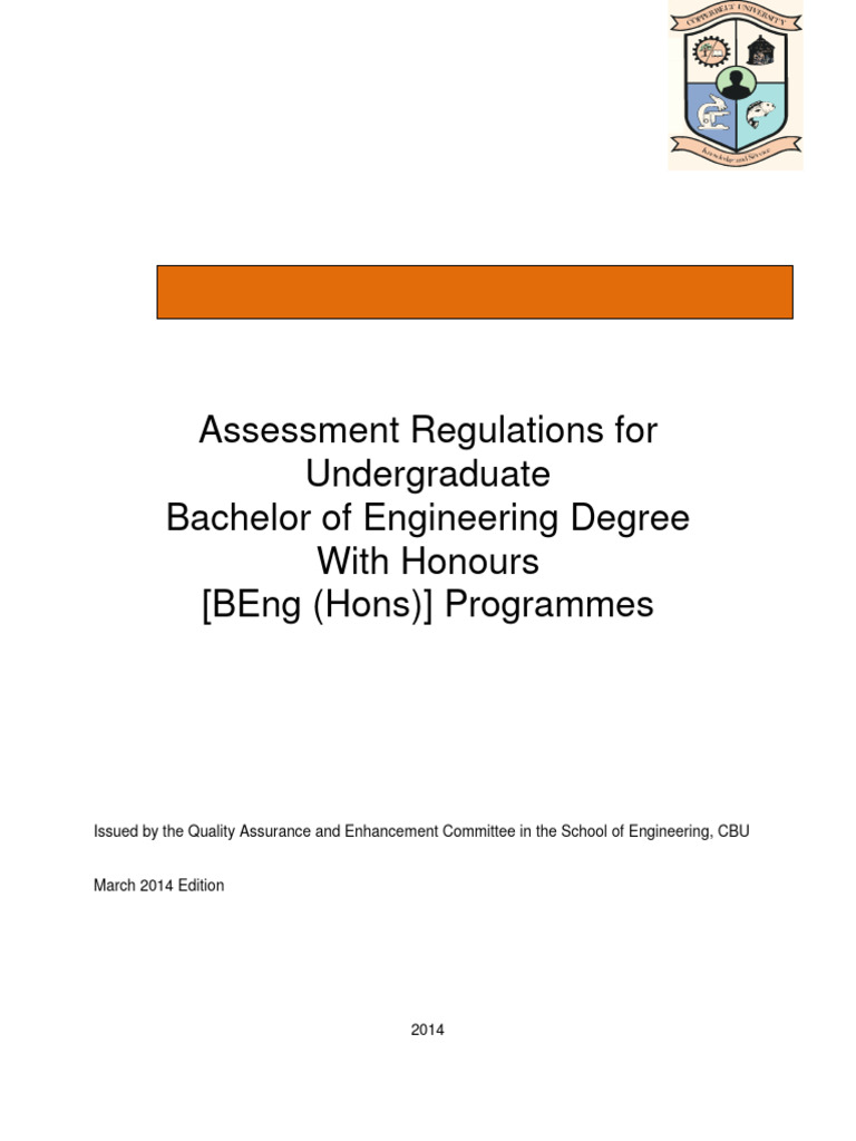 Assessment Regulations For Undergraduate Bachelor of Engineering Degree ... Assessment Regulations For Undergraduate Bachelor of Engineering Degree ...