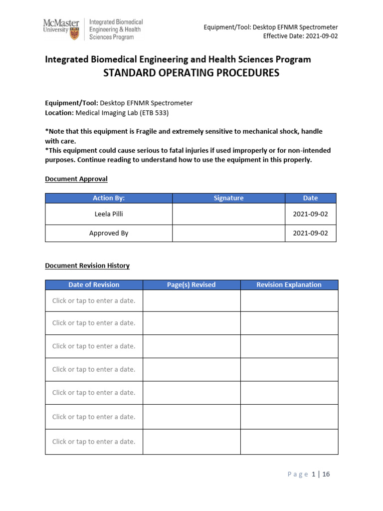 Desktop Efnmr Spectrometer Sop | PDF | Nuclear Magnetic Resonance ...