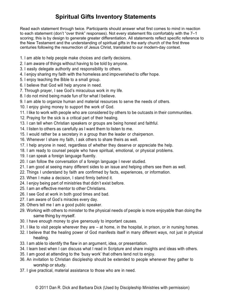 Spiritual Gifts Inventory Download2002 | PDF | Spiritual Gift ...